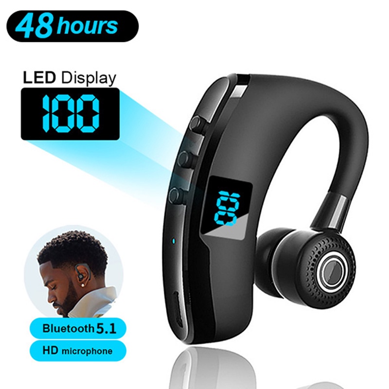 V9 Digital DISPLAY Business Earphone 5.1 Bluetooth Wireless Headphones Ear Hook Hi-Fi Stereo ...
