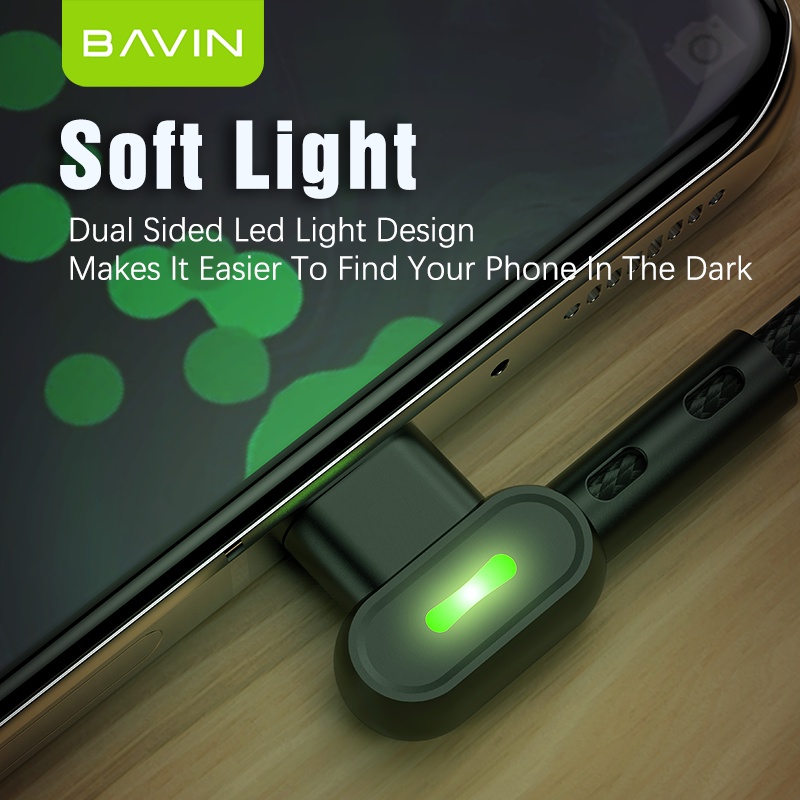 BAVIN CB258 60W Fast Charging LED Light Gaming Data Cable 90° Angle w ...