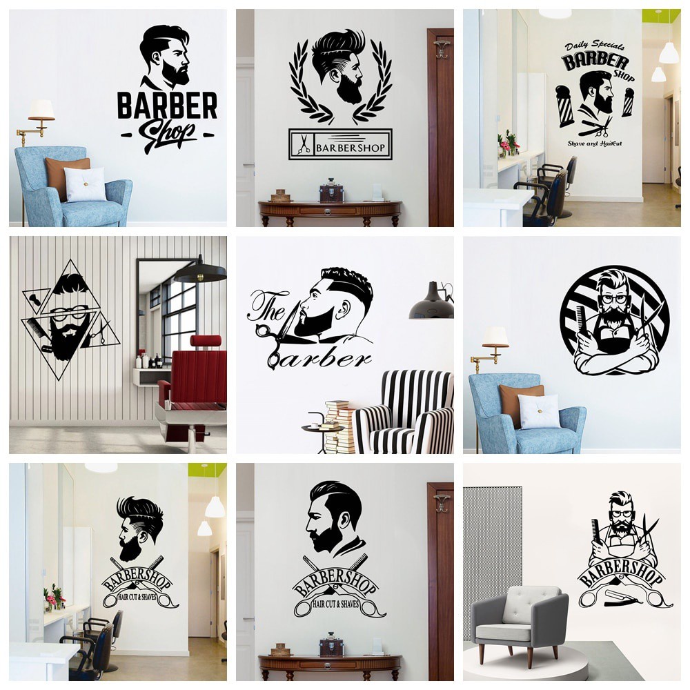 Barber Art Vinyl Wall Sticker For Barber Shop Hairstyle Decotation Wall ...
