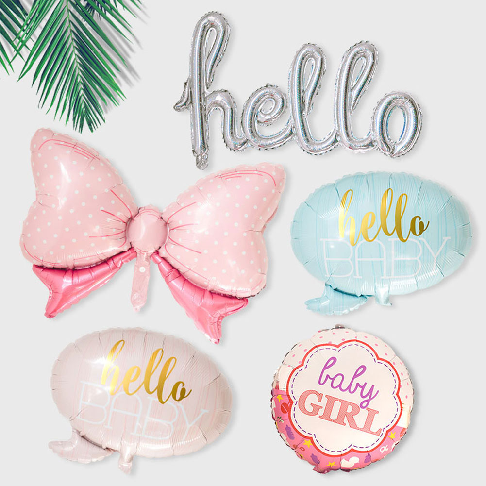 Pink Bow Balloon Blue Rosette Dialog Hello Baby Foil Balloon Babyshower ...
