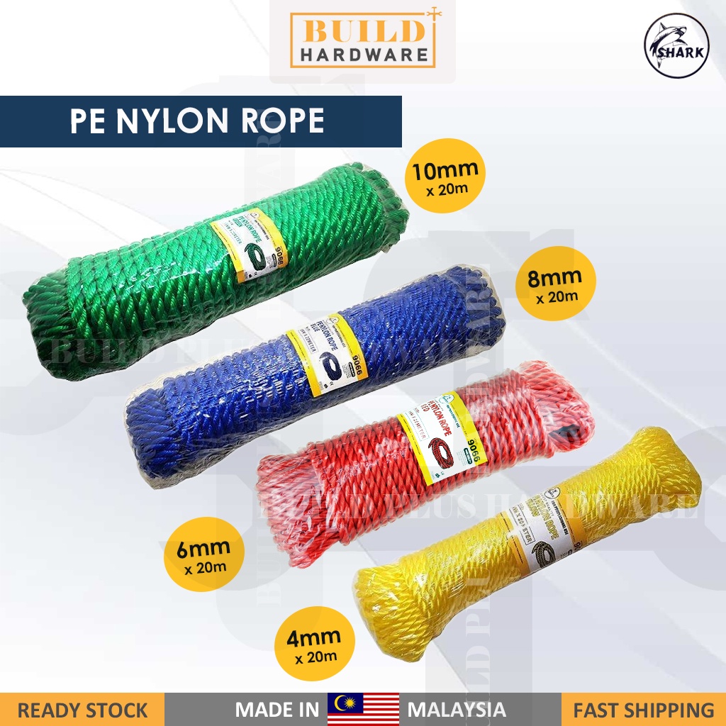 SHARK PE Nylon Rope 10mm/8mm/6mm/4mm x 20meter SH9066 Tali Nilon 尼龙绳 ...