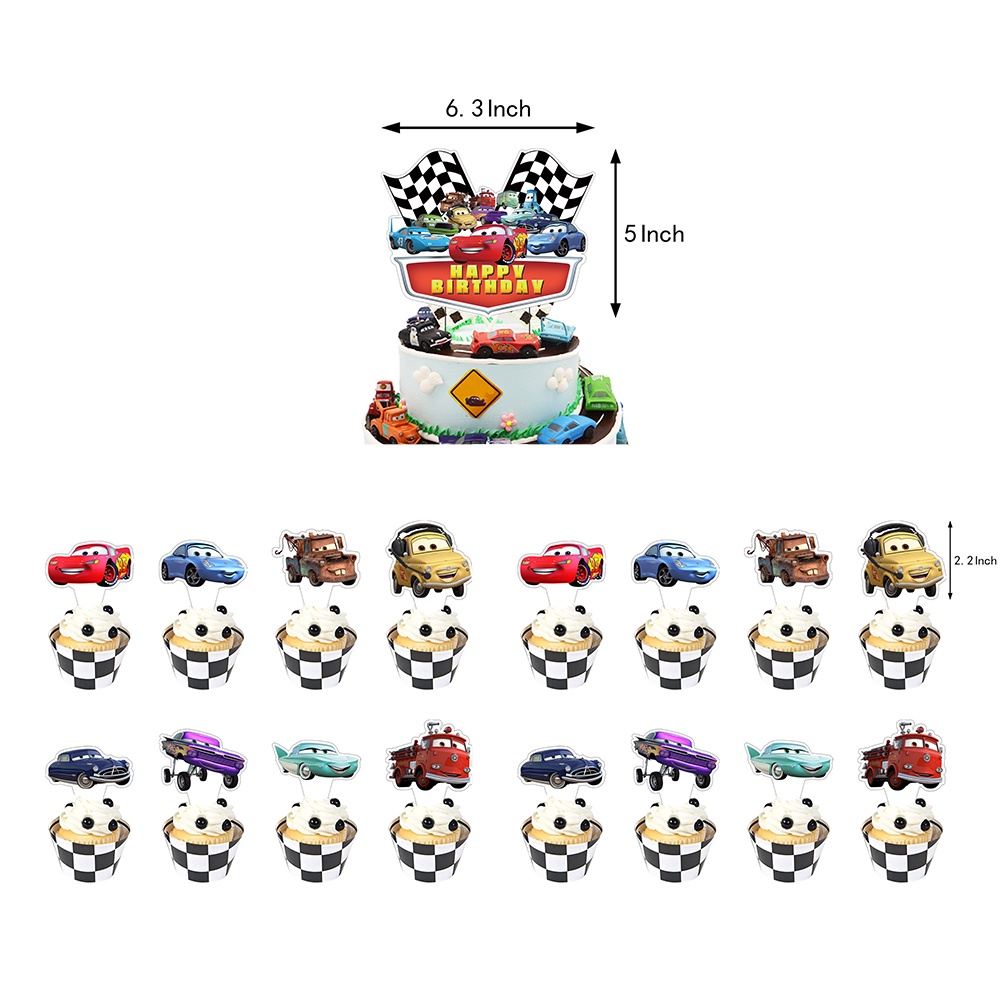 Cars Lightning McQueen King Mater Sally Balloons banner cake toppers ...