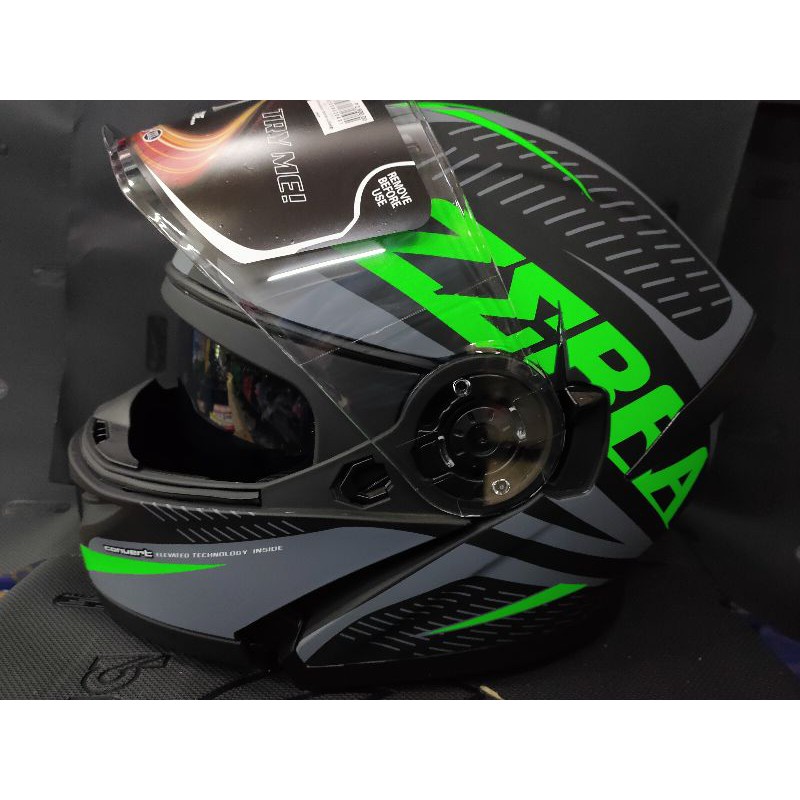 Zebra Modular Full face Helmet Large Matte Gray/Green | Shopee Philippines