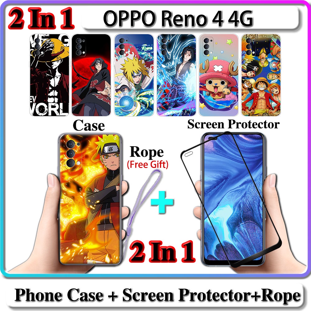 2 IN 1 Case OPPO Reno 4 4G Case with Tempered Glass Curved Ceramic ...