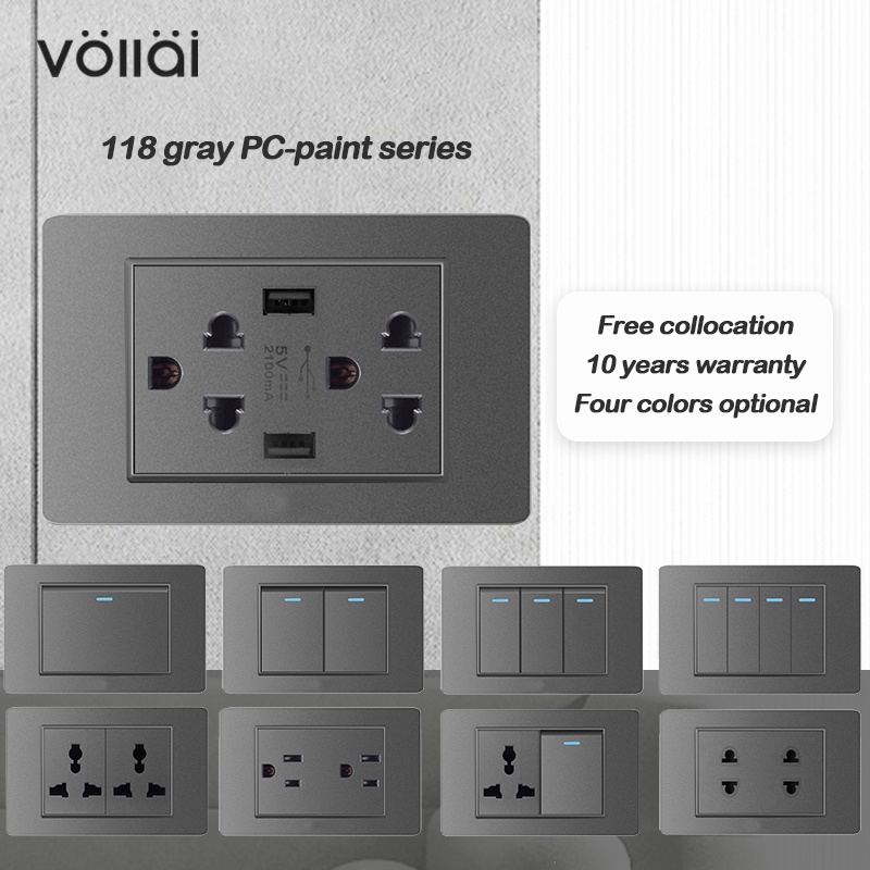 Vollai Wall Switch for Light 15amp Universal Wall Socket Outlet for ...
