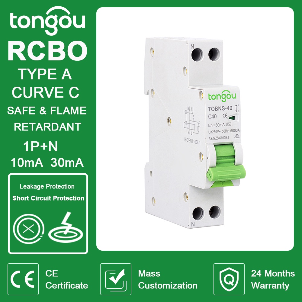 Type A RCBO 6KA 40A 10mA 30mA 1P+N 18mm 230V Residual Current Circuit Breaker with Over Current ...