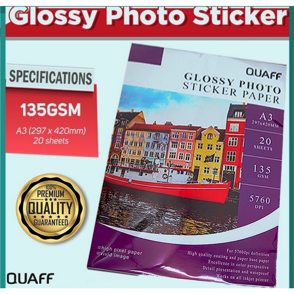 QUAFF A3 Size 135gsm Photo Sticker , Glossy Photo Sticker Paper for ...