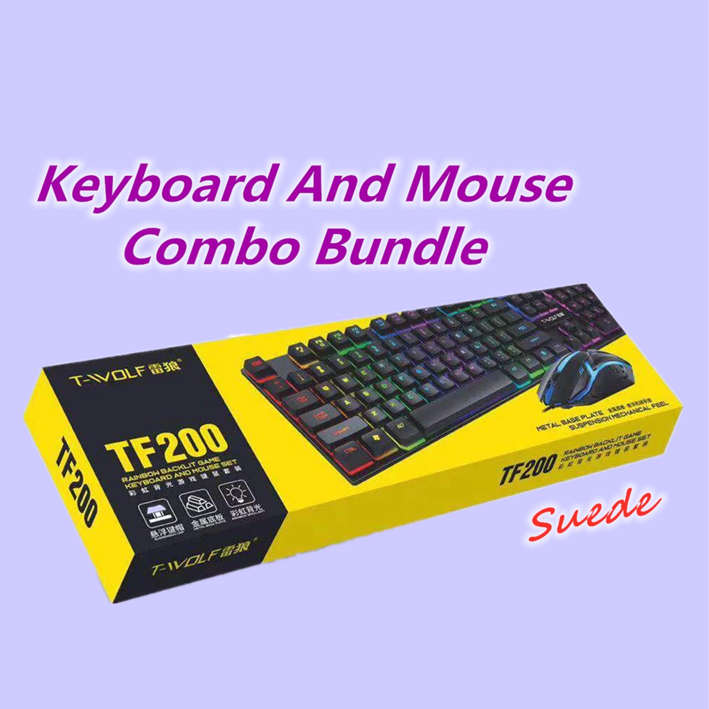 NEW!! T-WOLF TF200 Rainbow LED Gaming Keyboard And Mouse Combo Bundle ...