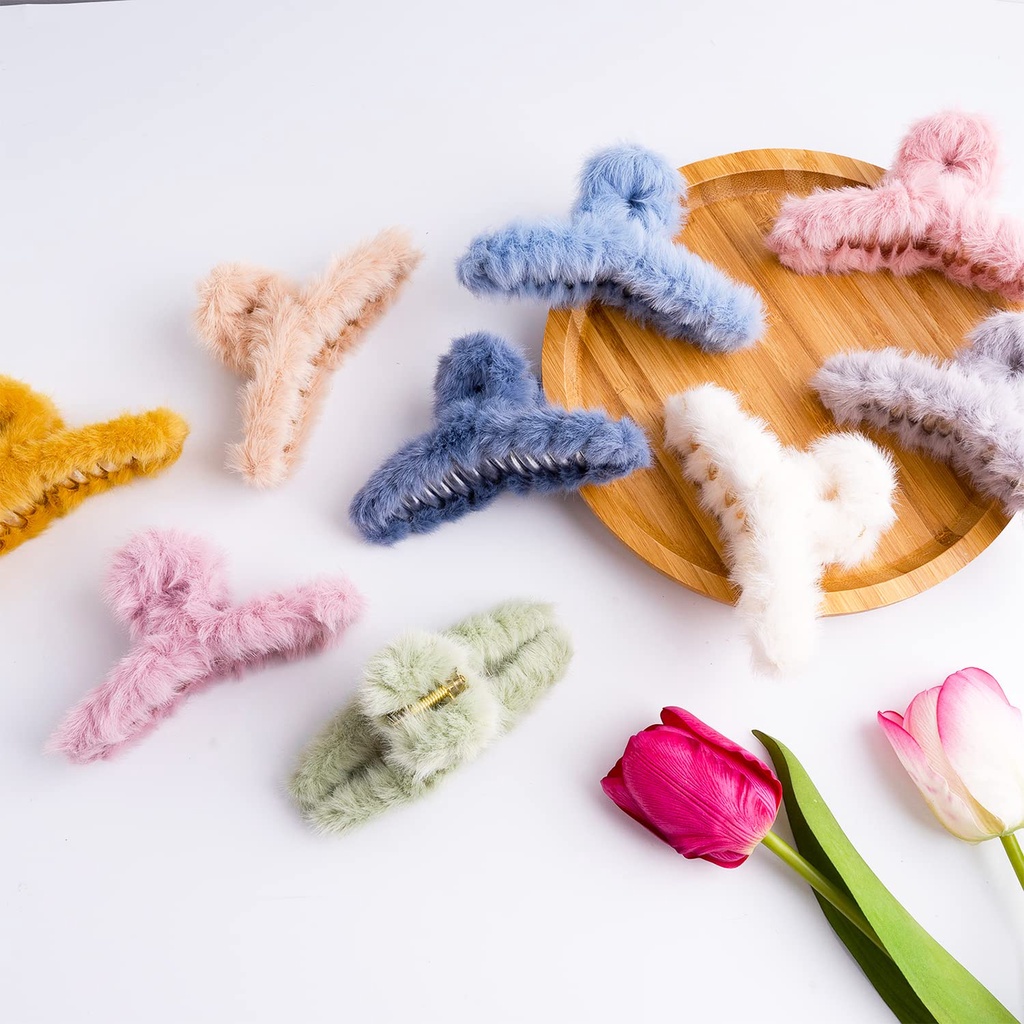 Faux Fur Hair Clips Simple Fluffy Plush Hair Claw Clips Fuzzy Hair Jaw ...