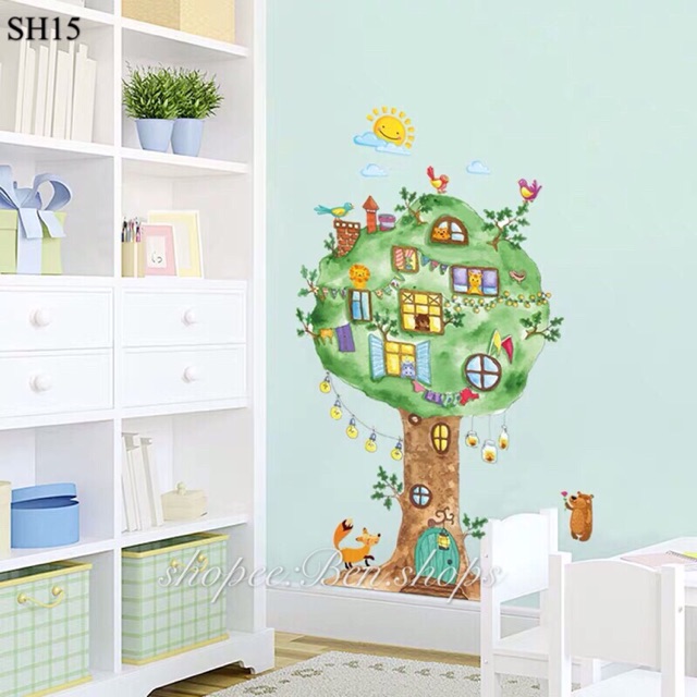 3D Happy Tree Self Adhesion Wall sticker waterproof pvc easy removable ...