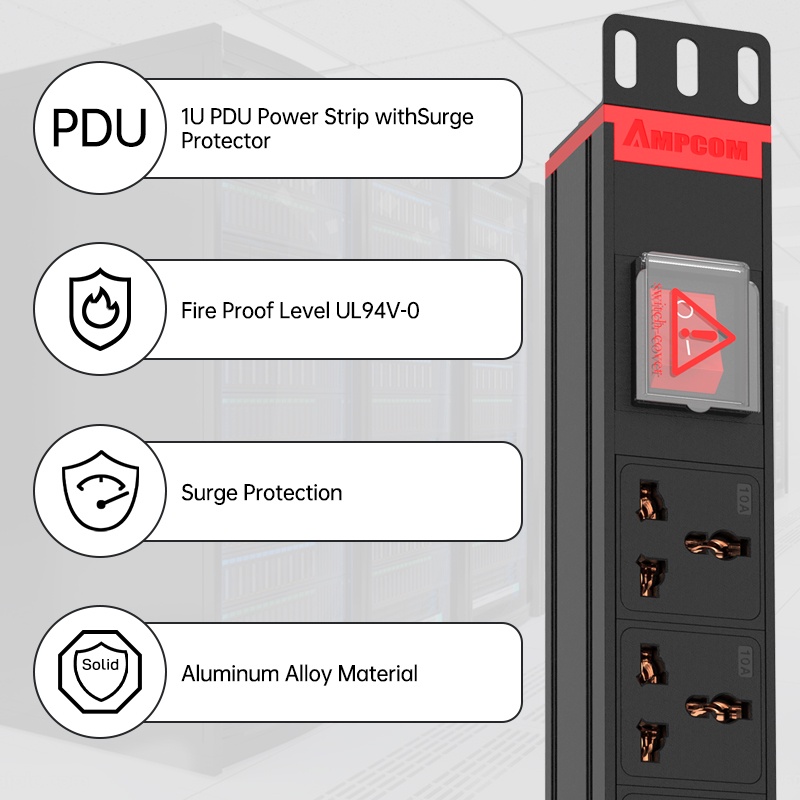 Ampcom Universal Pdu Power Strip Switcher 8 Outlets 1U 220-250V 10A/16A Copper Material With ...