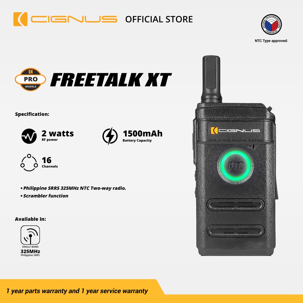 CIGNUS PRO Model FREETALK XT License Free Two Way Radio | Shopee ...