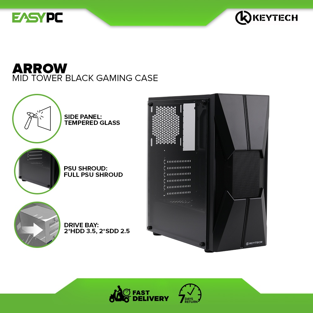 Keytech Arrow Mid Tower Gaming Case Black, Arrow Mid Tower Gaming Case ...