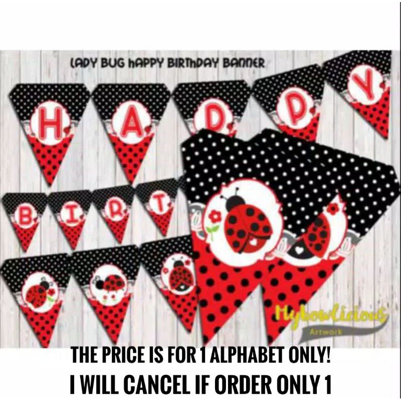 Birthday flag banner ladybug theme can customize letters | Shopee ...