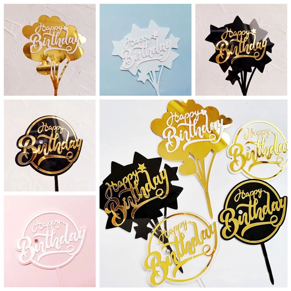 Round Acrylic Happy Birthday Cake Topper Double Layers Party Dessert ...