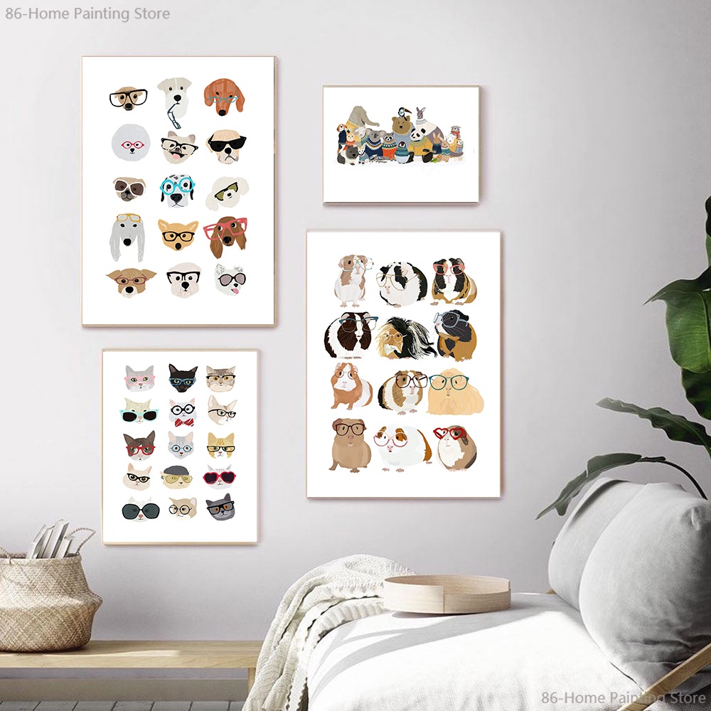 Cartoon Nursery Wall Art Print Guinea Pig Dogs and Cats Posters with ...