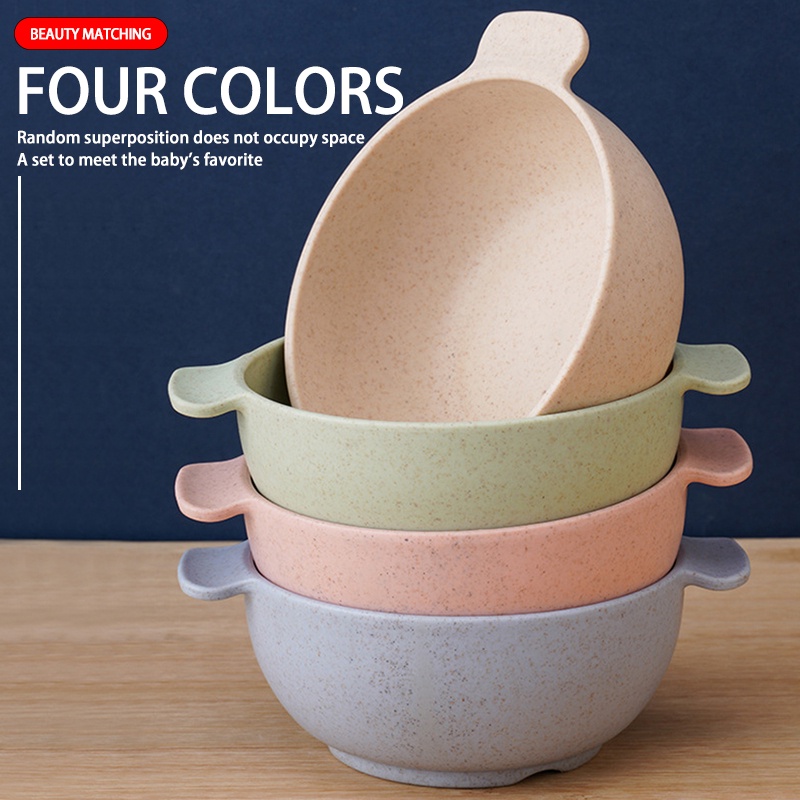 BPA free eco friendly wheat straw plastic baby kids food bowl Anti ...