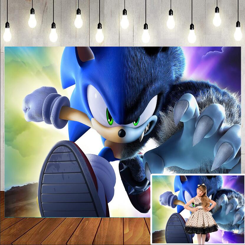 5x3ft Blue Sonic The Hedgehog Backdrop Sonic Kids Baby Shower Birthday ...