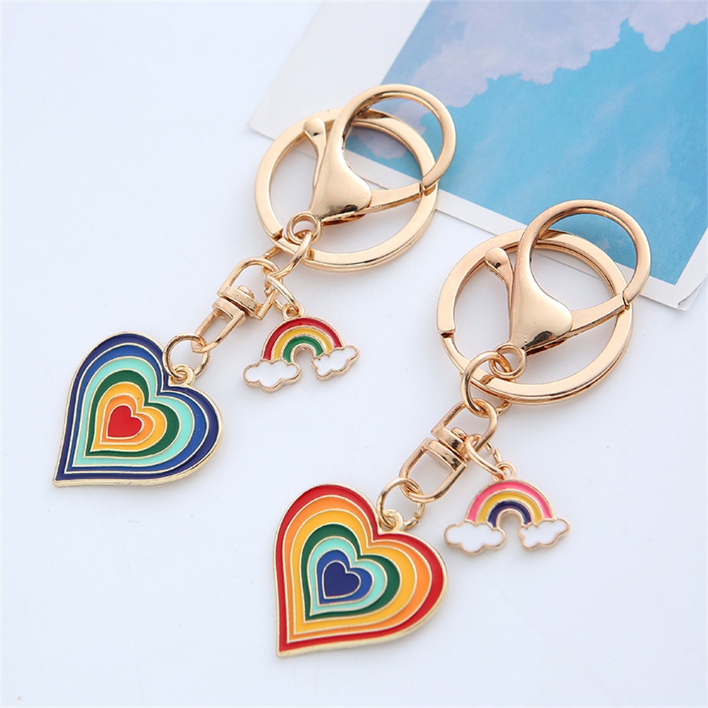 Cartoon Rainbow Heart Shaped Keychains Women Men Backpack Pendant Metal ...