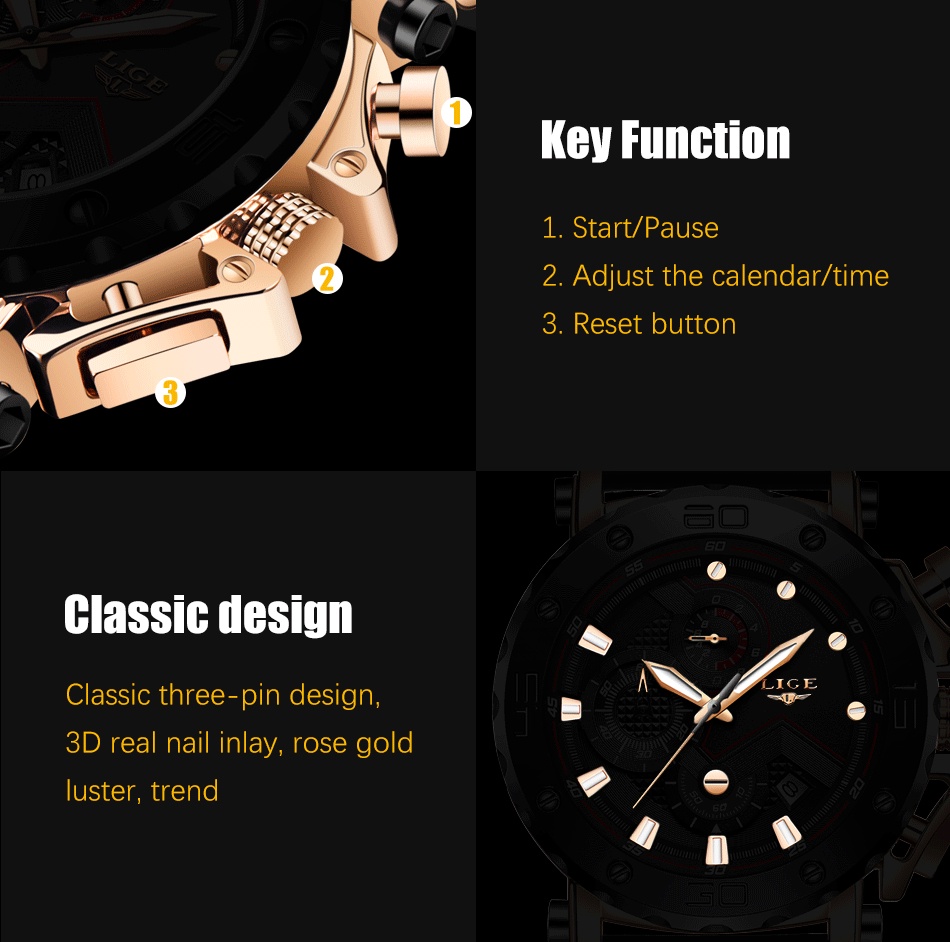 LIGE Luxury Men Watch Waterproof Original Big Dial Sport Wristwatch ...