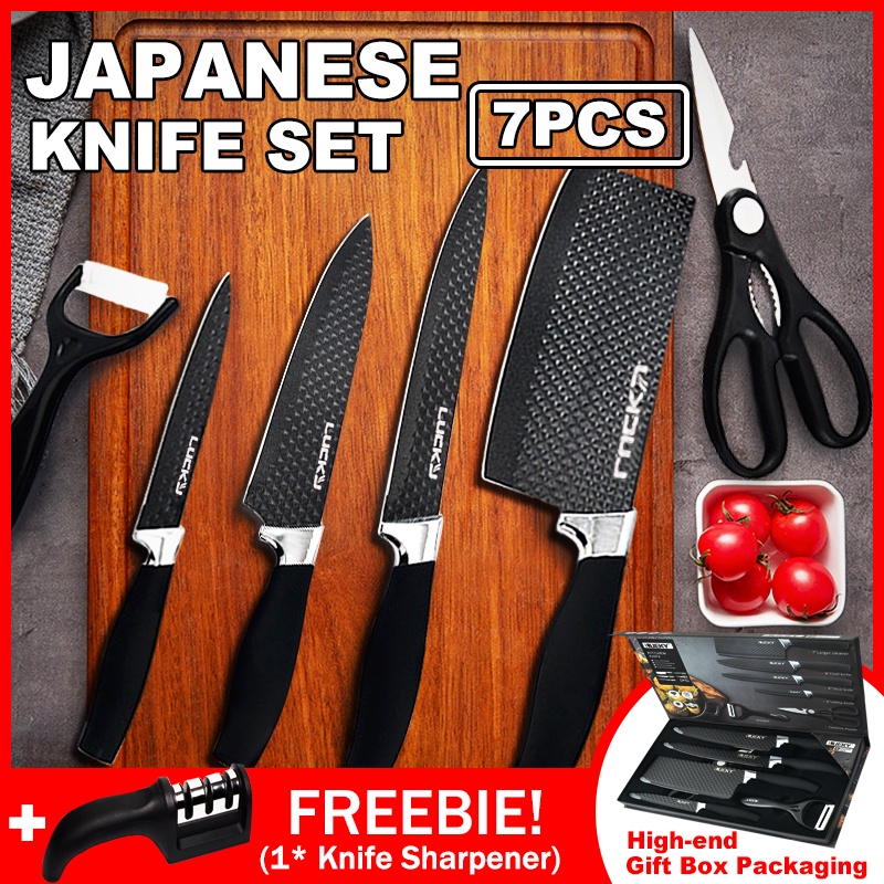 Japanese Knife Set 6PCS Kichen Knife Set with Sharpener Knifes Holder ...