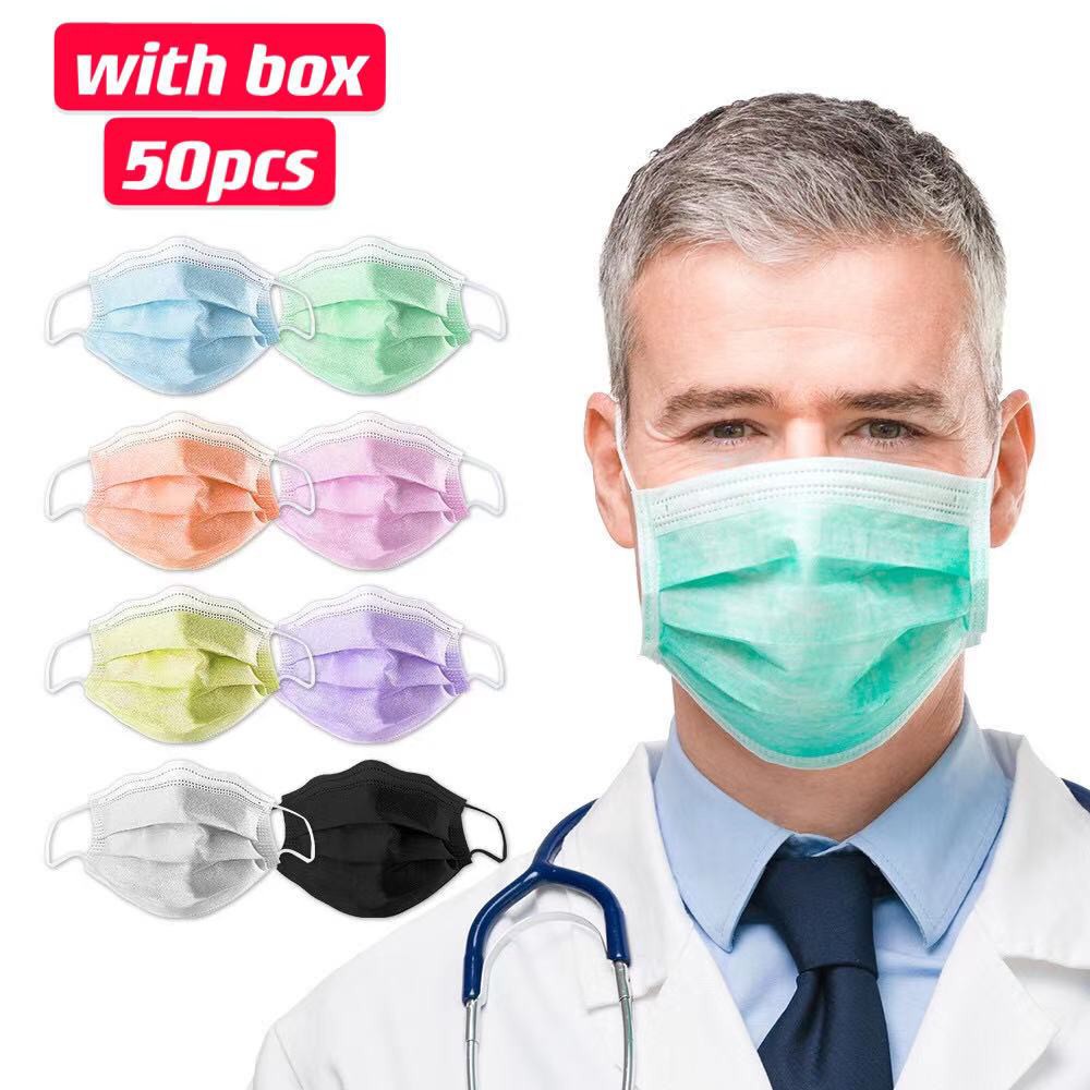 50pcs colored Face Mask! 3-Ply Disposable Surgical Face Mask 50pcs/pack ...