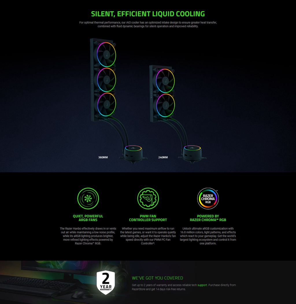 Razer Hanbo Chroma RGB AIO Liquid Cooler 240MM & 360MM (aRGB Pump Cap ...