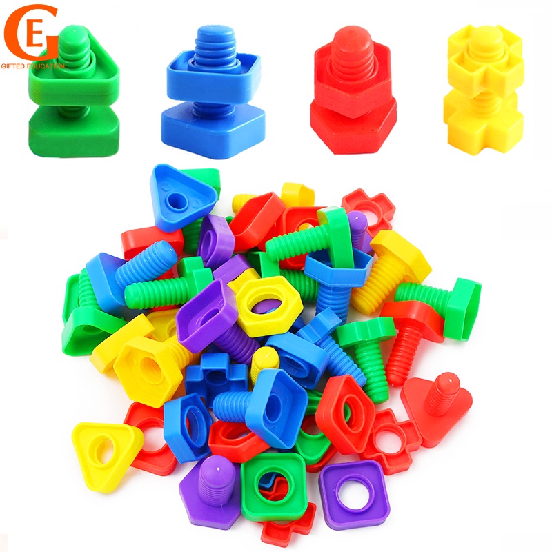 4 Sets Children Screw Building Blocks Toys Plastic Insert Blocks Nut ...