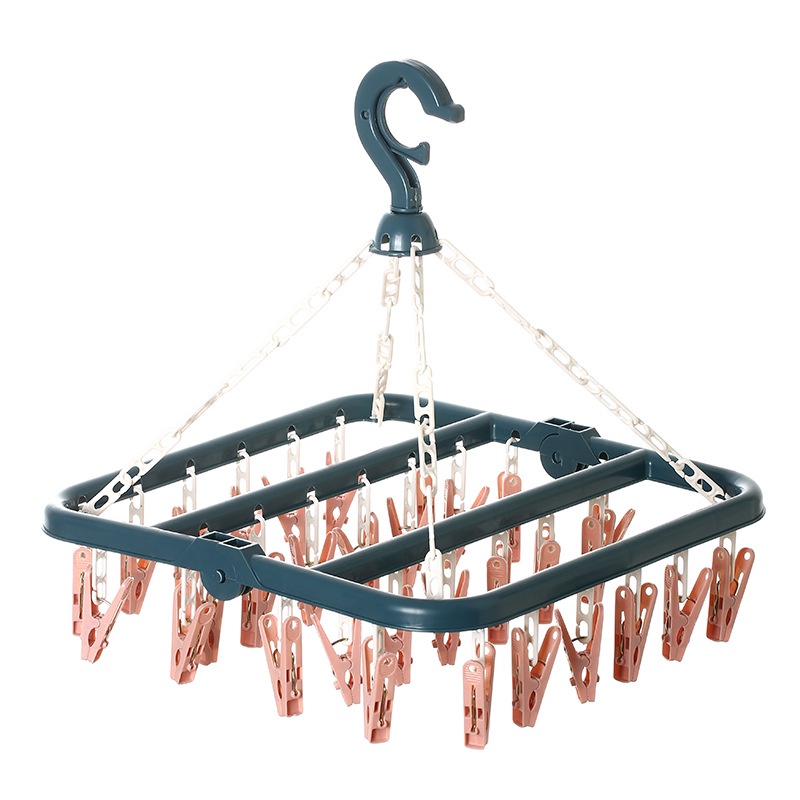 Collapsible 32Clips Socks Hanger With Clips Windproof Hanger Rack Clip ...