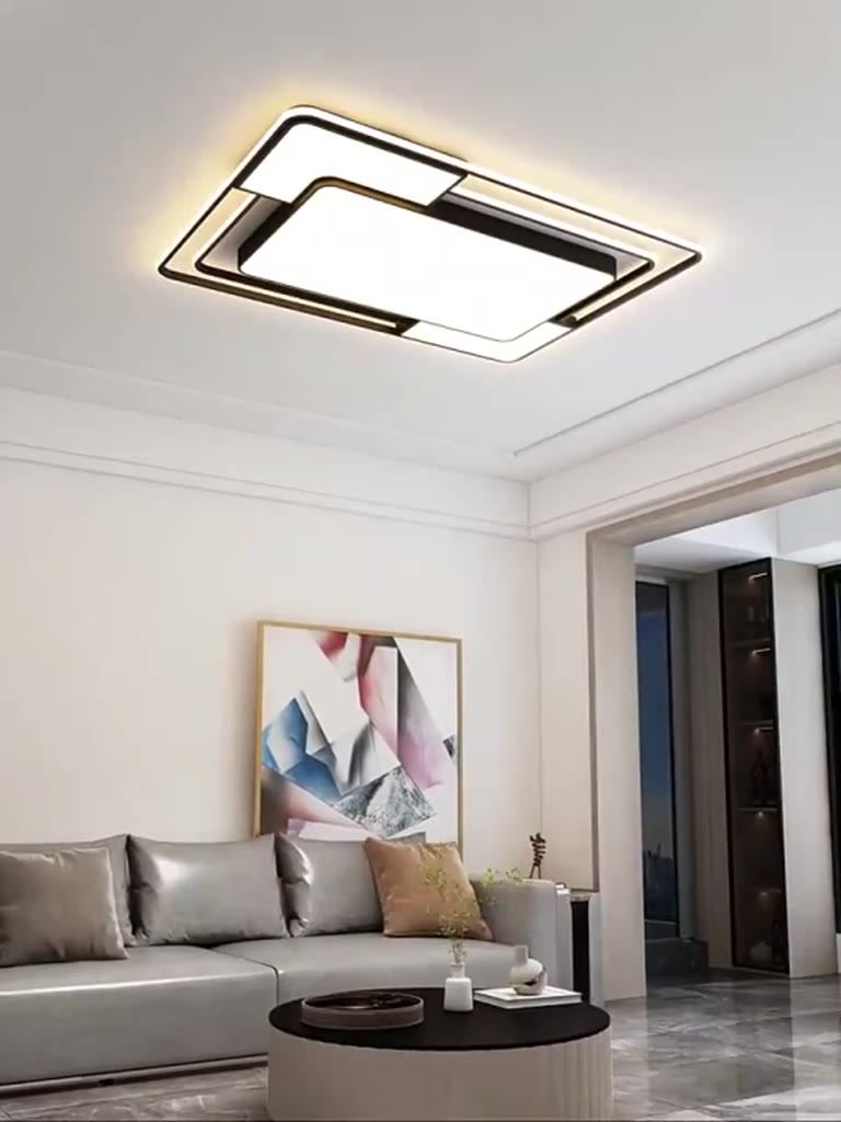 Modern LED Ceiling Light Dimmable With Remote Black Square Ceiling Lamp ...