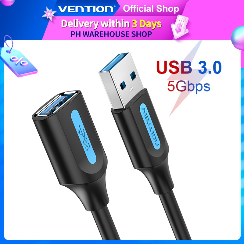 Vention Usb 3 0 Extension Cable Super Speed Extender Data Sync For Pc Charger Shopee Philippines