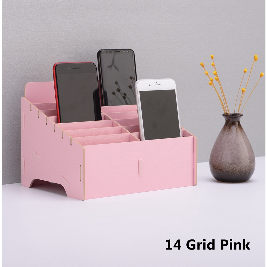 【XMT】 Multi-grid Wooden Mobile Phone Storage Box Desktop Organizer for ...