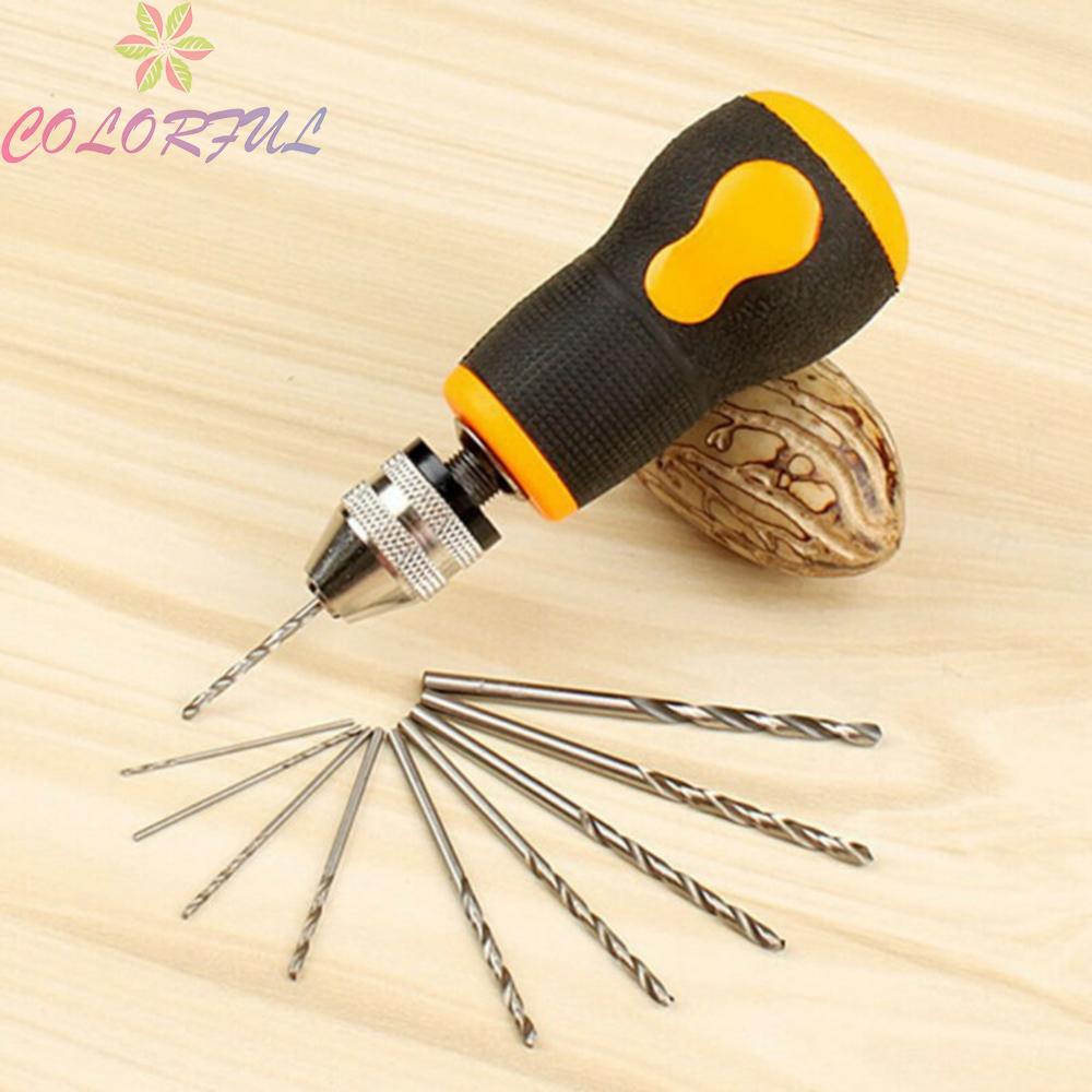 【COLORFUL】Micro Mini Portable Small Hand Drill+10pcs Drill Bits Set ...