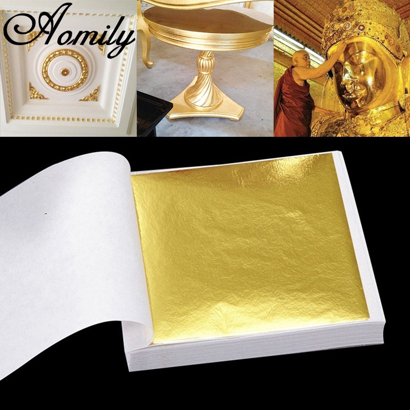 100pcs/Set 9x9cm Practical K Pure Shiny Gold Leaf for Gilding Funiture ...