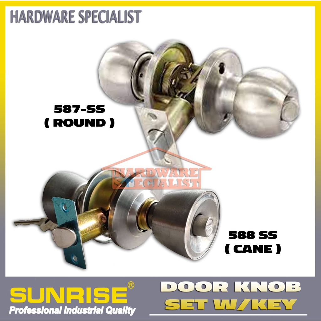 Sunrise Door Knob Lockset Stainless | 588 SS (Cane) or 587-SS (Round ...