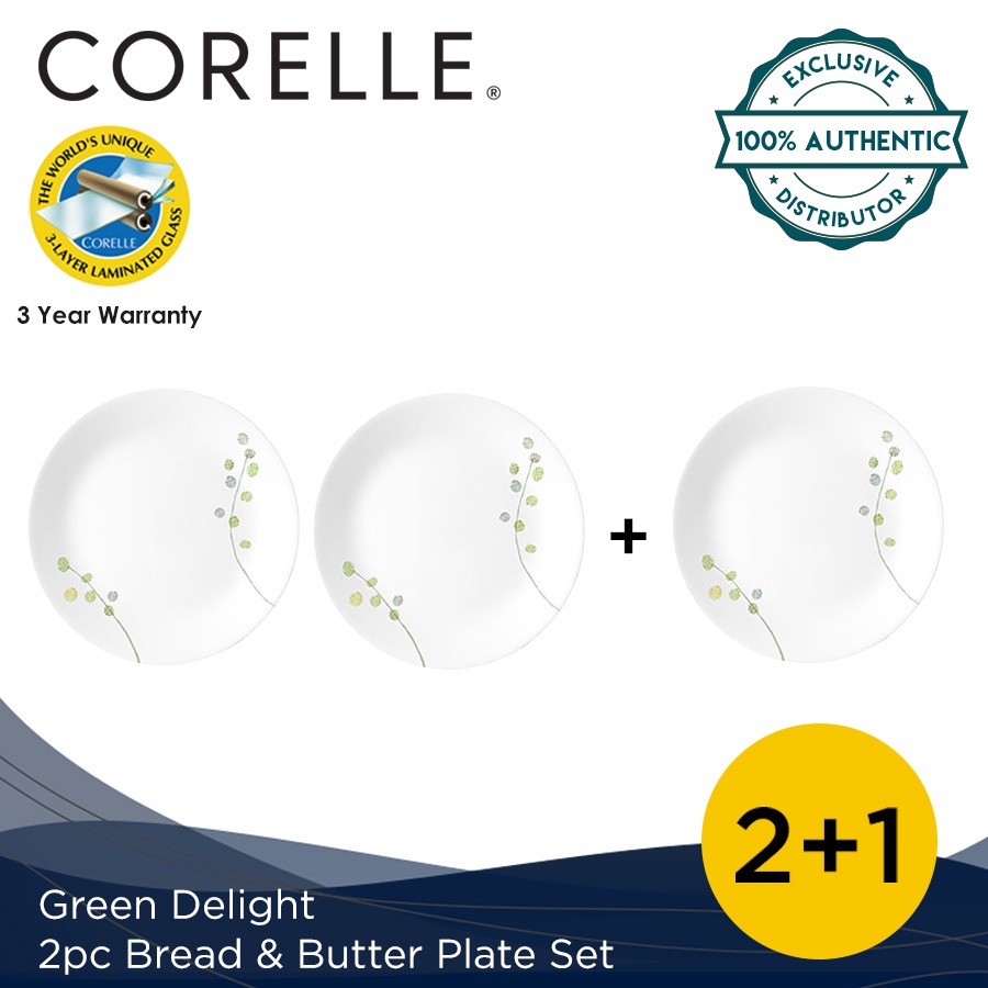 Corelle 2+1 Bread & Butter Plate Set Green Delight | Shopee Philippines