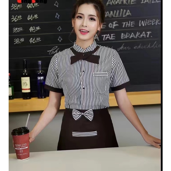 2-piece waiter overalls short-sleeved hotel uniform summer clothing net ...