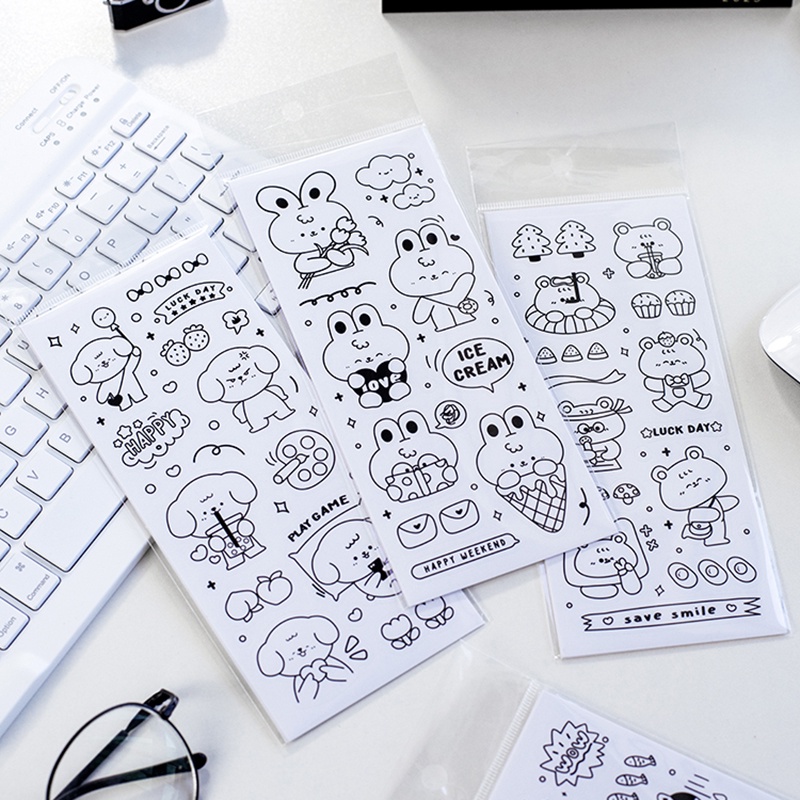 IMOON 2 Sheets Black White Animal Cartoon Cute Decorative Stickers for ...