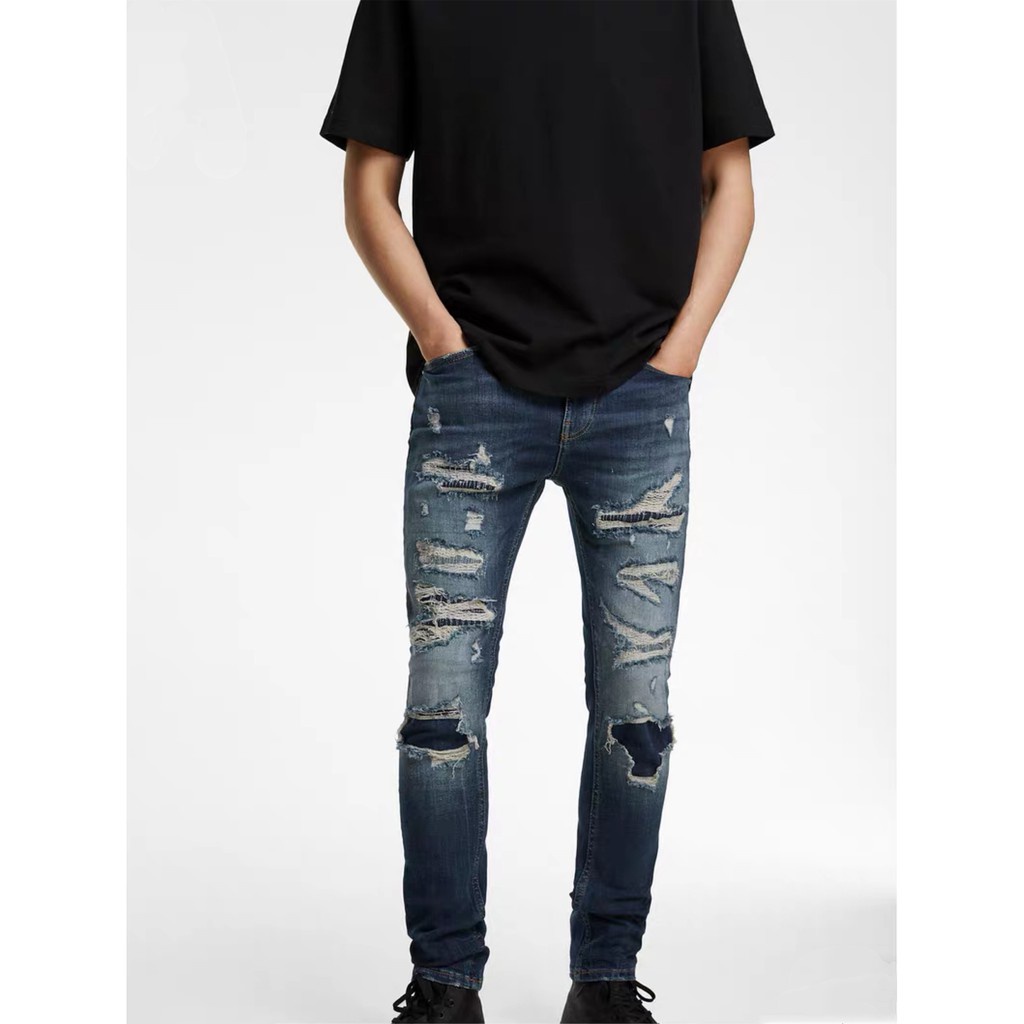 ukay pants Men's Tattered Ripped Jeans Daily Outfit Attire Denim Pants ...