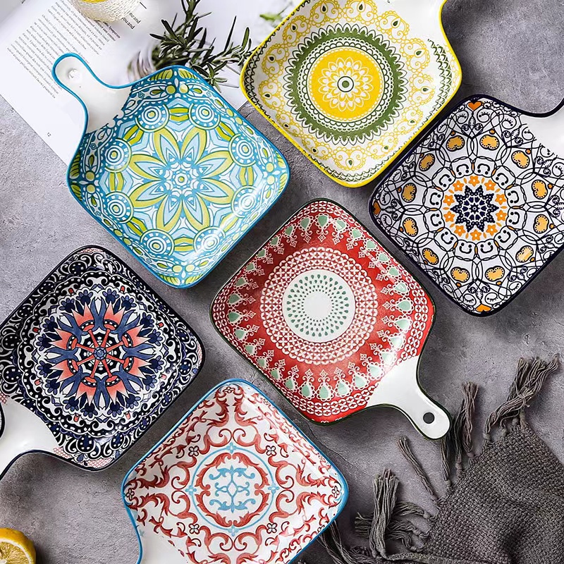 Square Ceramic Baking Dish with Handle 9Inche Large Trays Kitchen ...