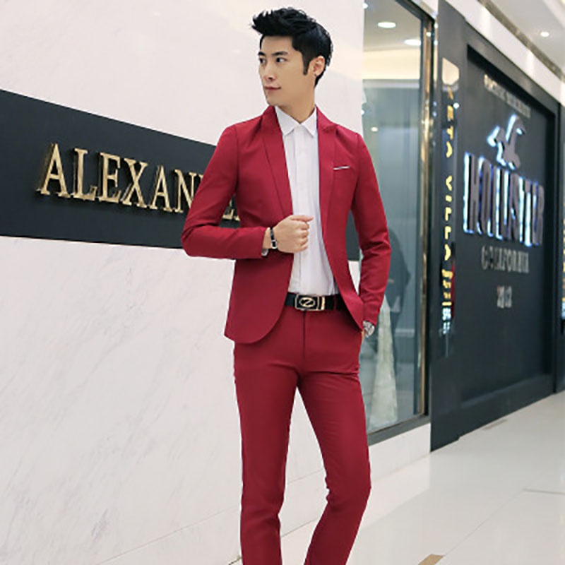 2pcs( Suit jacket & pants ) Men Business Suit Set Slim Fit Casual ...