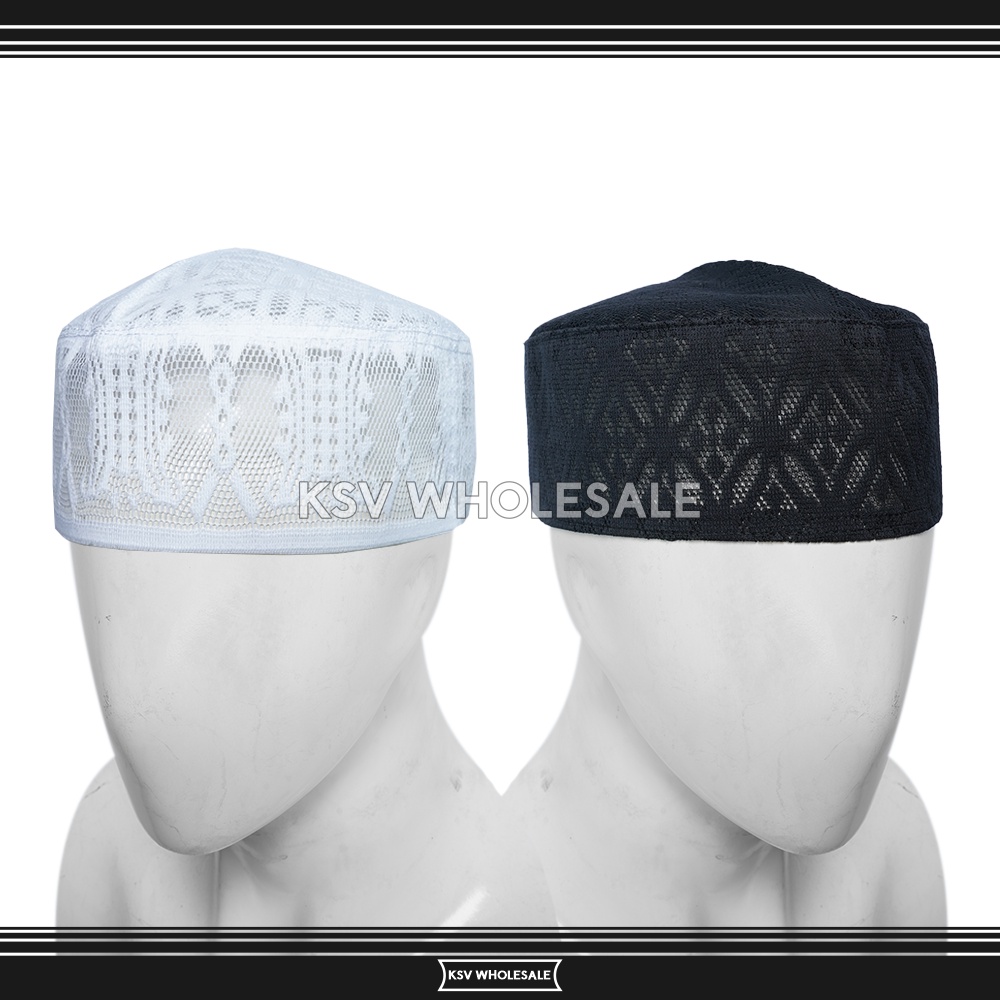 Peci Haji NET Plain Round Hat Prayer Pupil Men Adults Boys Black White ...
