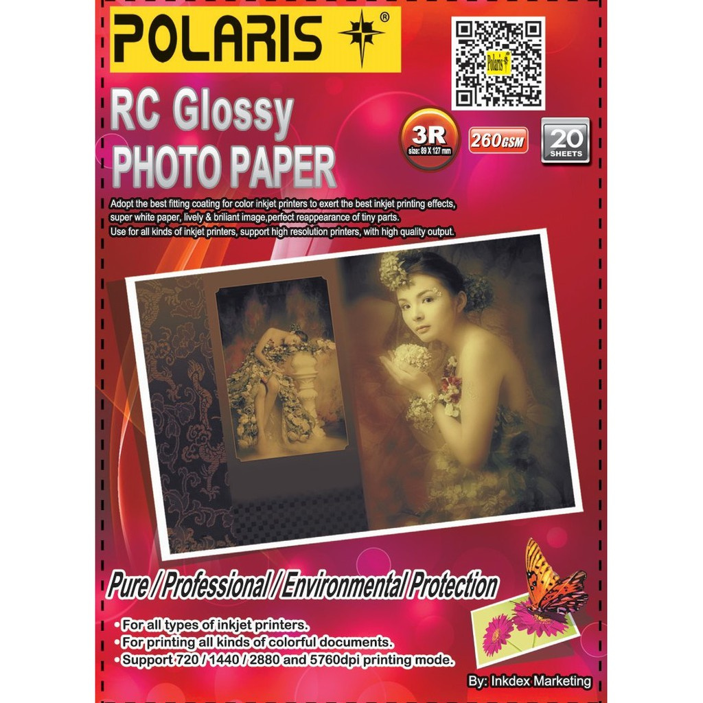 Polaris Rc Glossy photo paper 260gsm A4/3R/4R/5R 20 sheets | Shopee ...