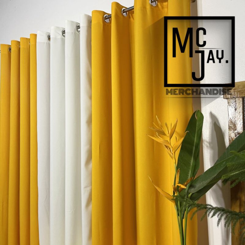 MCJAY - 3in1 Classic Minimalist Plain Yellow Ring Curtain Set (6ft/7ft ...
