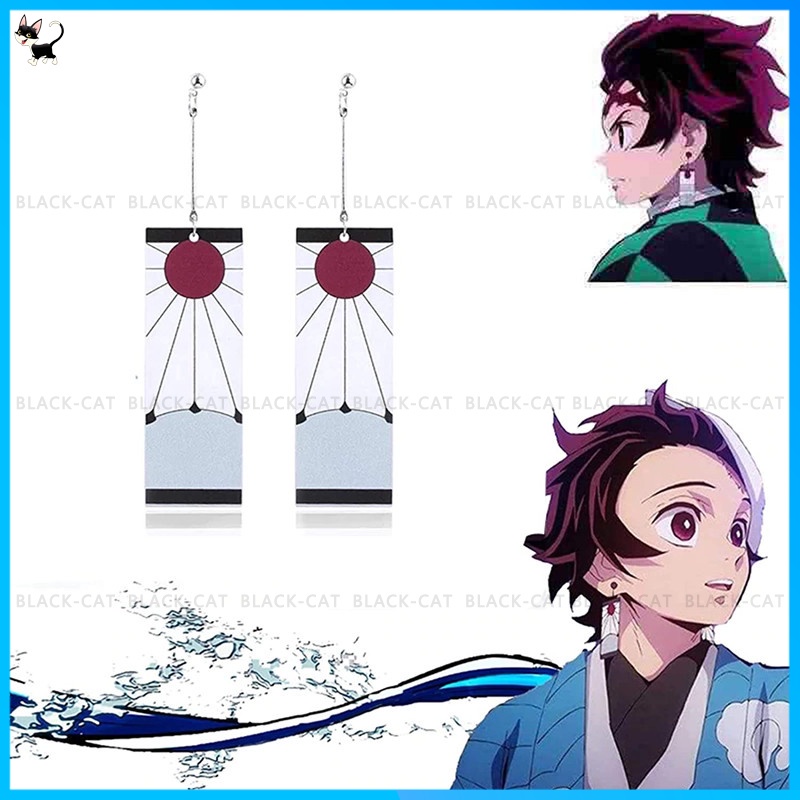 Anime Demon Slayer Kimetsu Kamado Tanjirou Cosplay Prop Earrings Ear ...