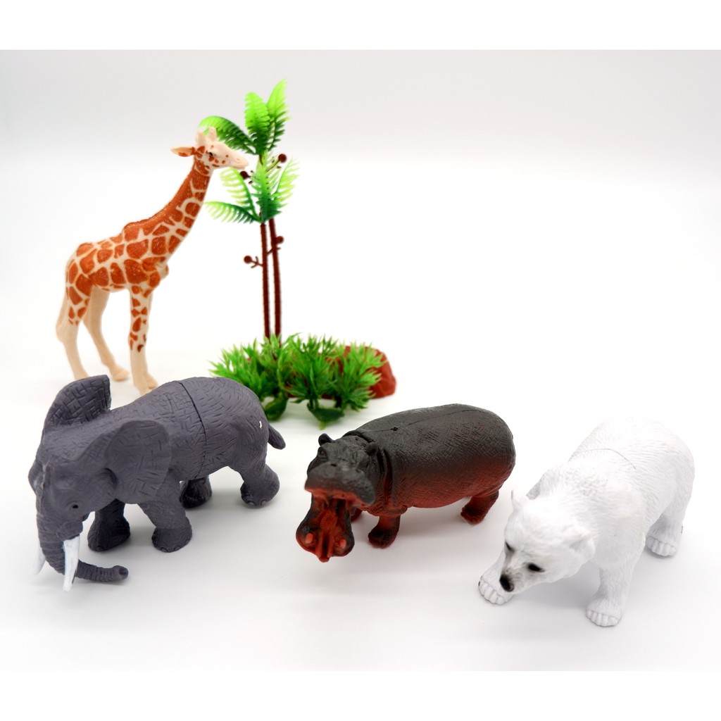 World Animal Realistic Animal Figurine Rubberized Giraffe Elephant Bear ...