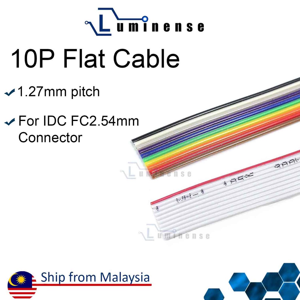 [Luminense] 1 meter 1.27mm Flat Ribbon Data Cable Wire10 Cores AWG 28 ...
