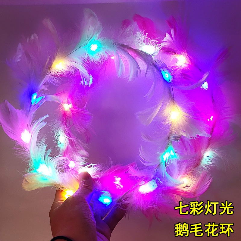 LED Light-up Fairy Feather Glowing Halo Headband Hairband Hair Roop ...