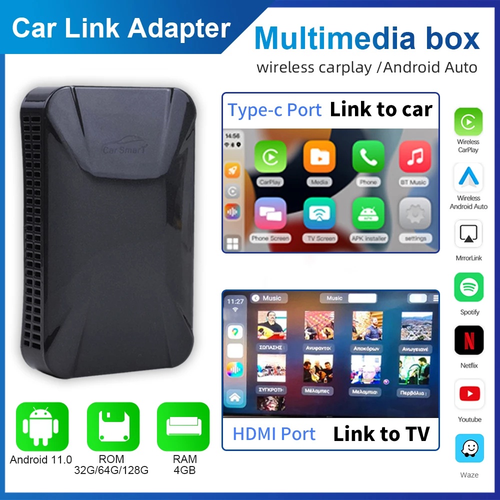 New Carplay Ai Box Wireless Multimedia Android Auto TV Box for USB ...