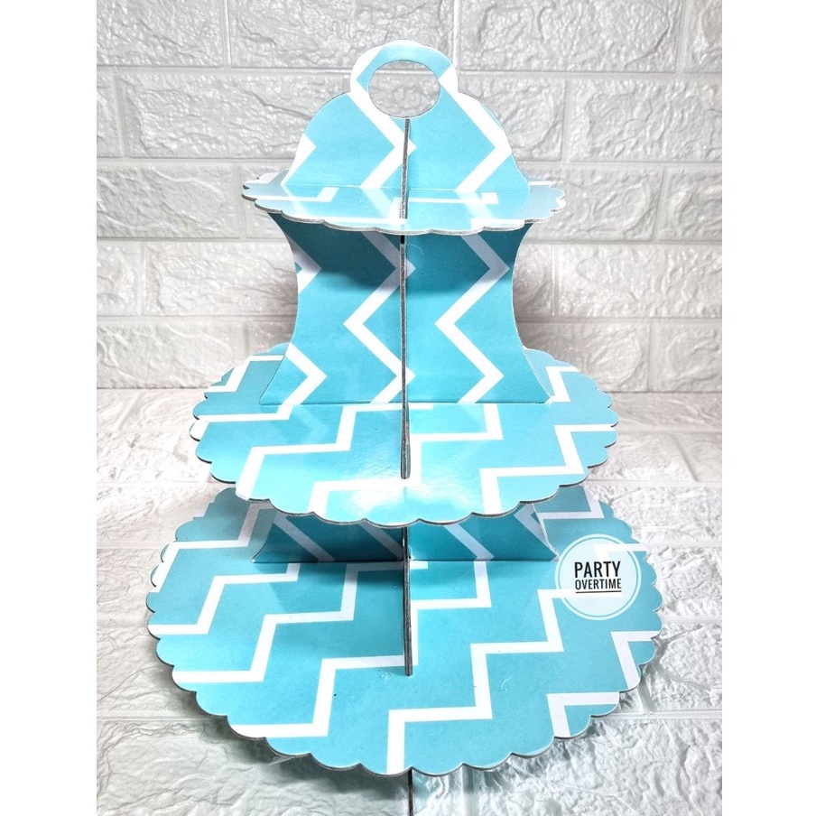 3 Tier Blue Wave Chevron Cupcake Stand Birthday Christening Anniversary ...